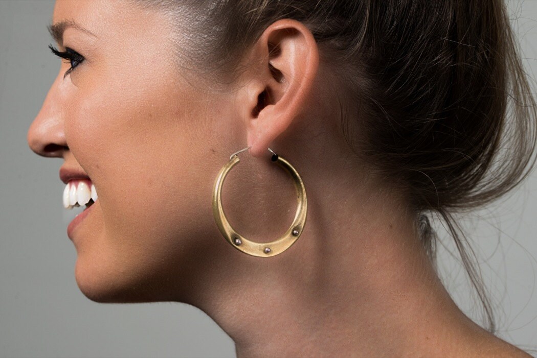 Small Brass Hoops With Studs - Etsy