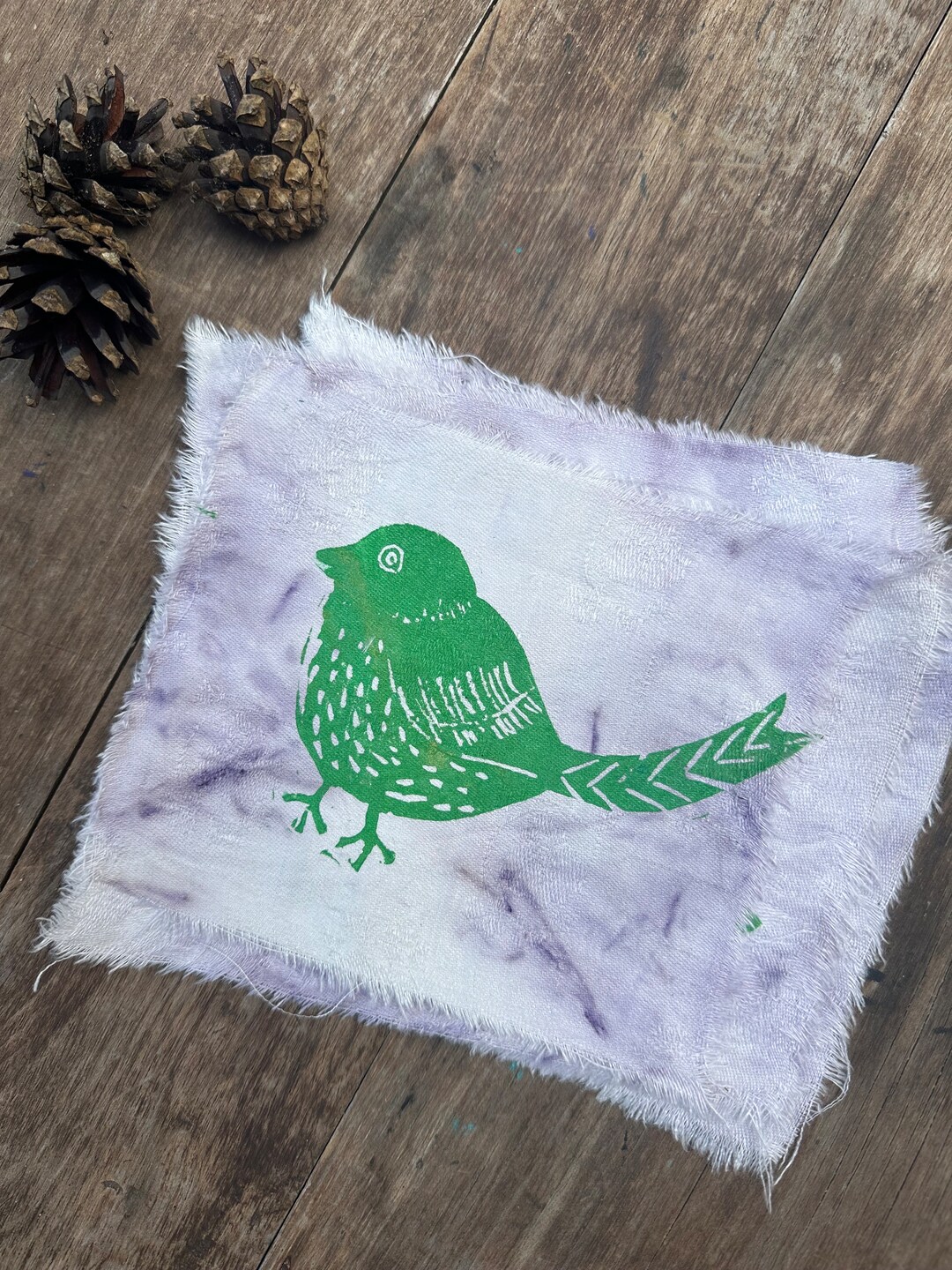 Birdie Block Print Logwood Dyed Reclaimed Fabric Patch lino Cut Fat ...