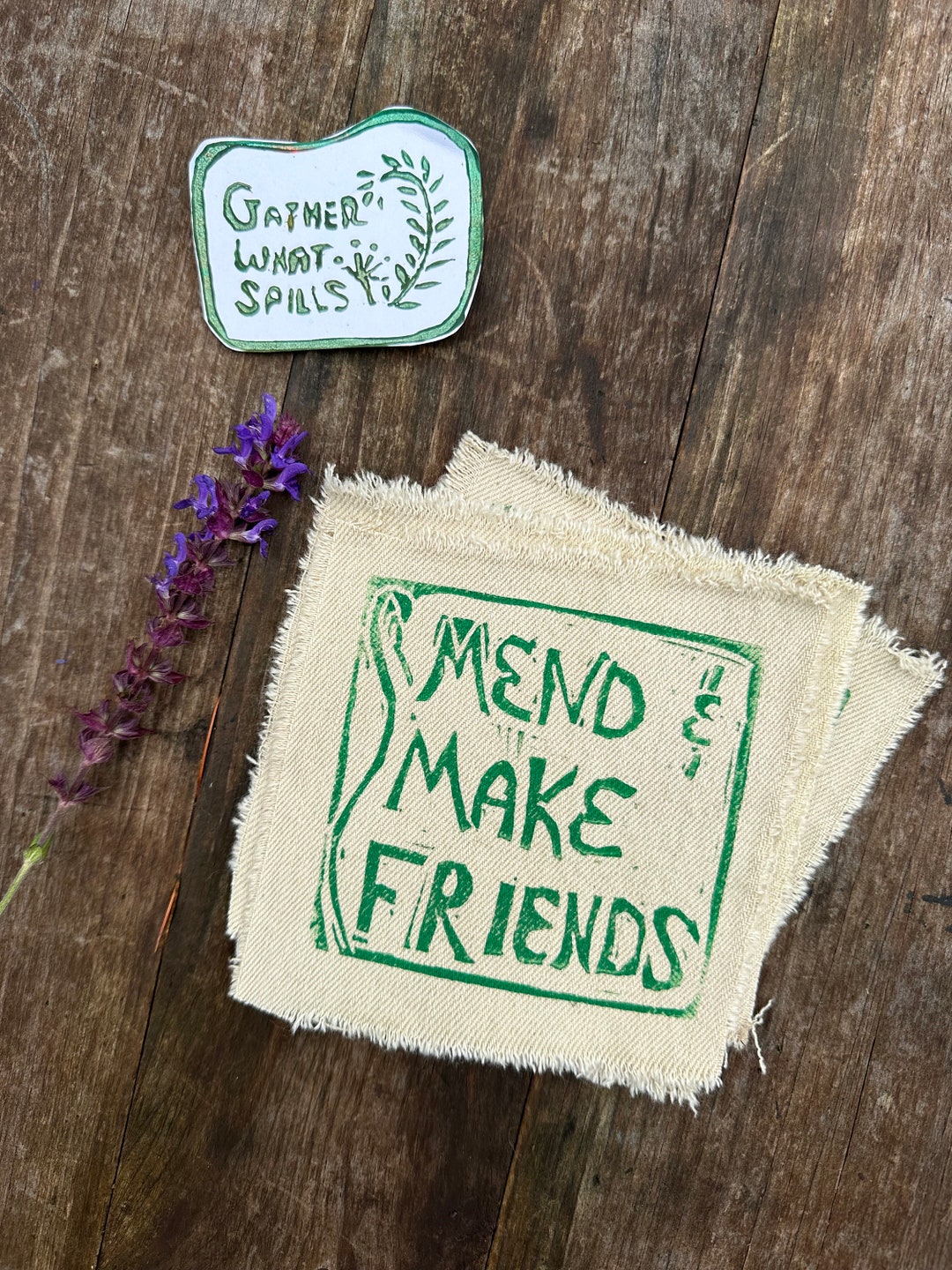 Hand Printed on Reclaimed Canvas Mend and Make Friends Patch for Crafts ...