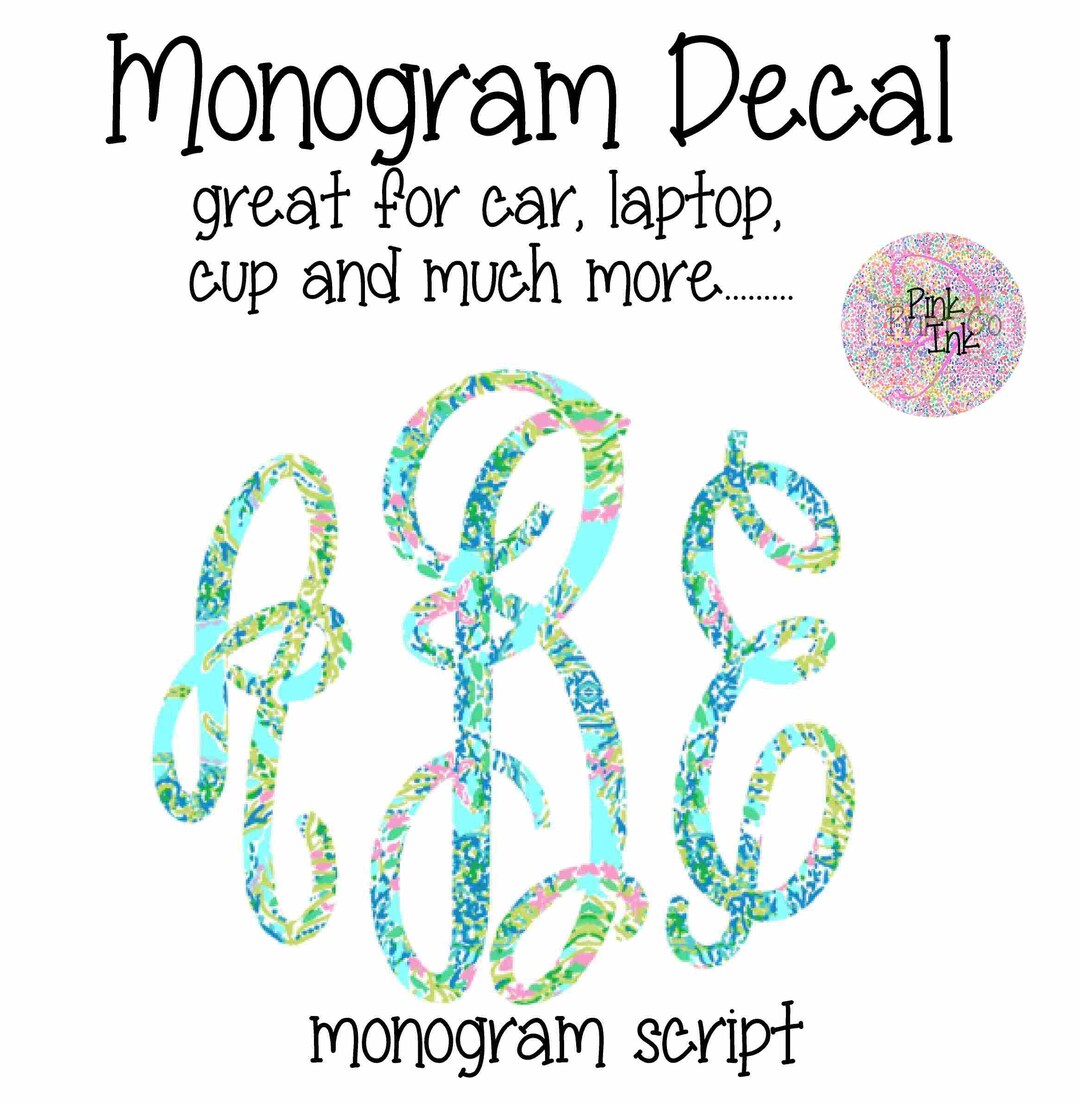 Monogram Decal / Monogram Script Decal / Monogram Car Decal / Monogram ...