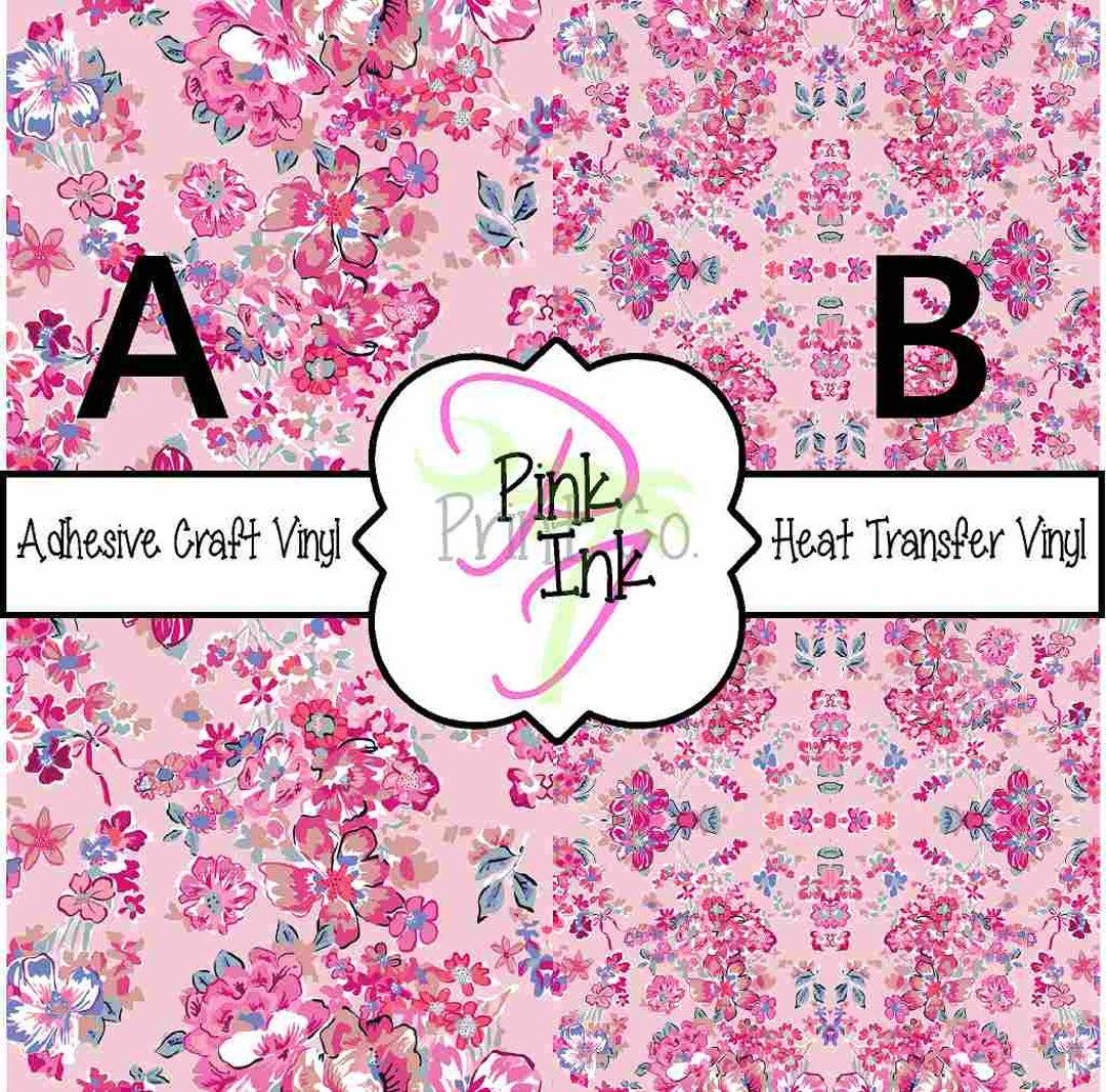 Patterned Vinyl, Pink Floral Craft Vinyl Sheet HTV or Adhesive Vinyl ...