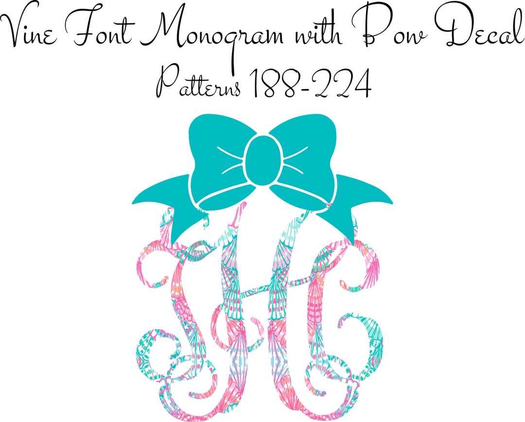 Monogram Decal, Car Monogram, Vine Font Monogram With Bow Decal ...