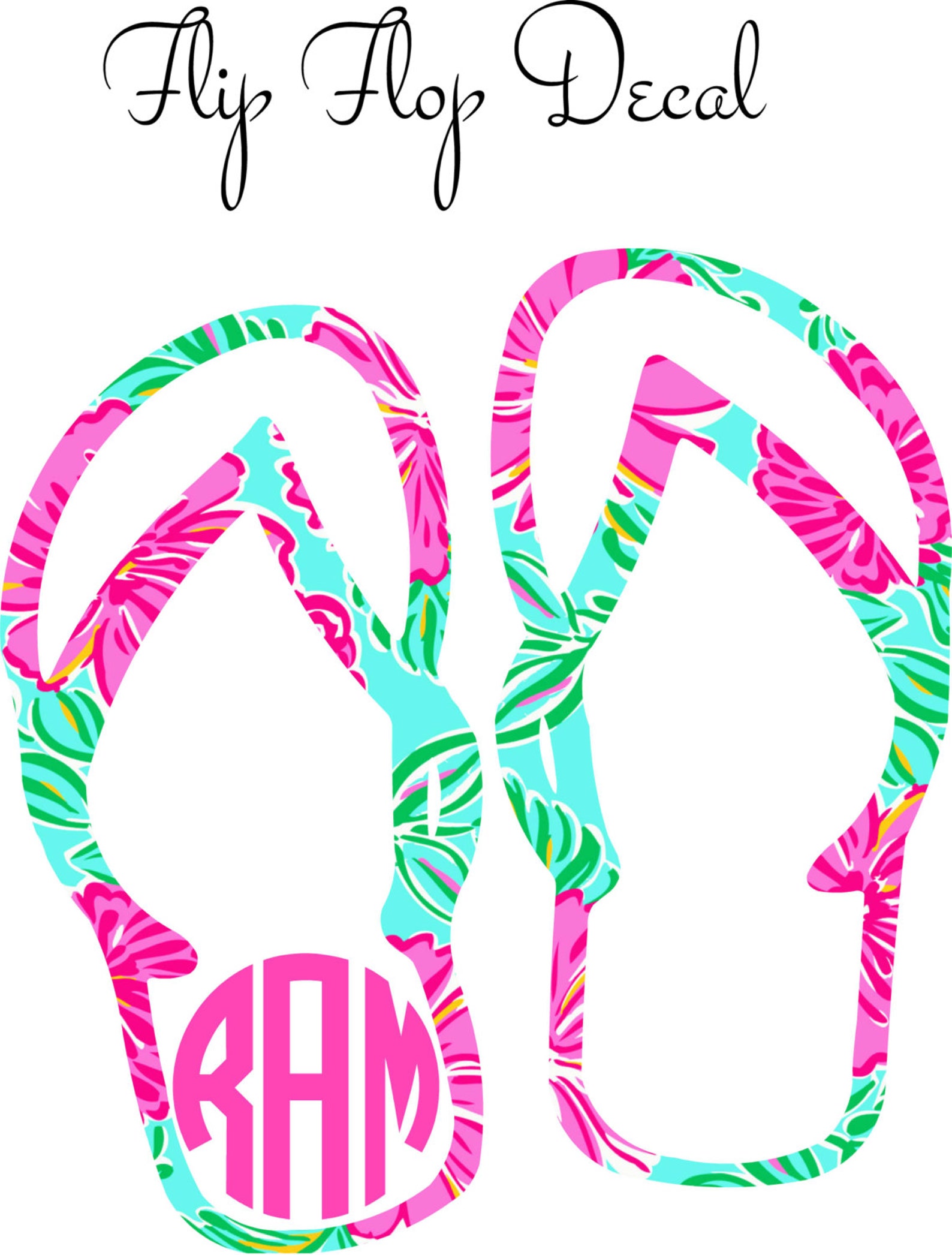 Flip Flop Monogram Decal Monogram Decal for Car Monogram Decal for ...