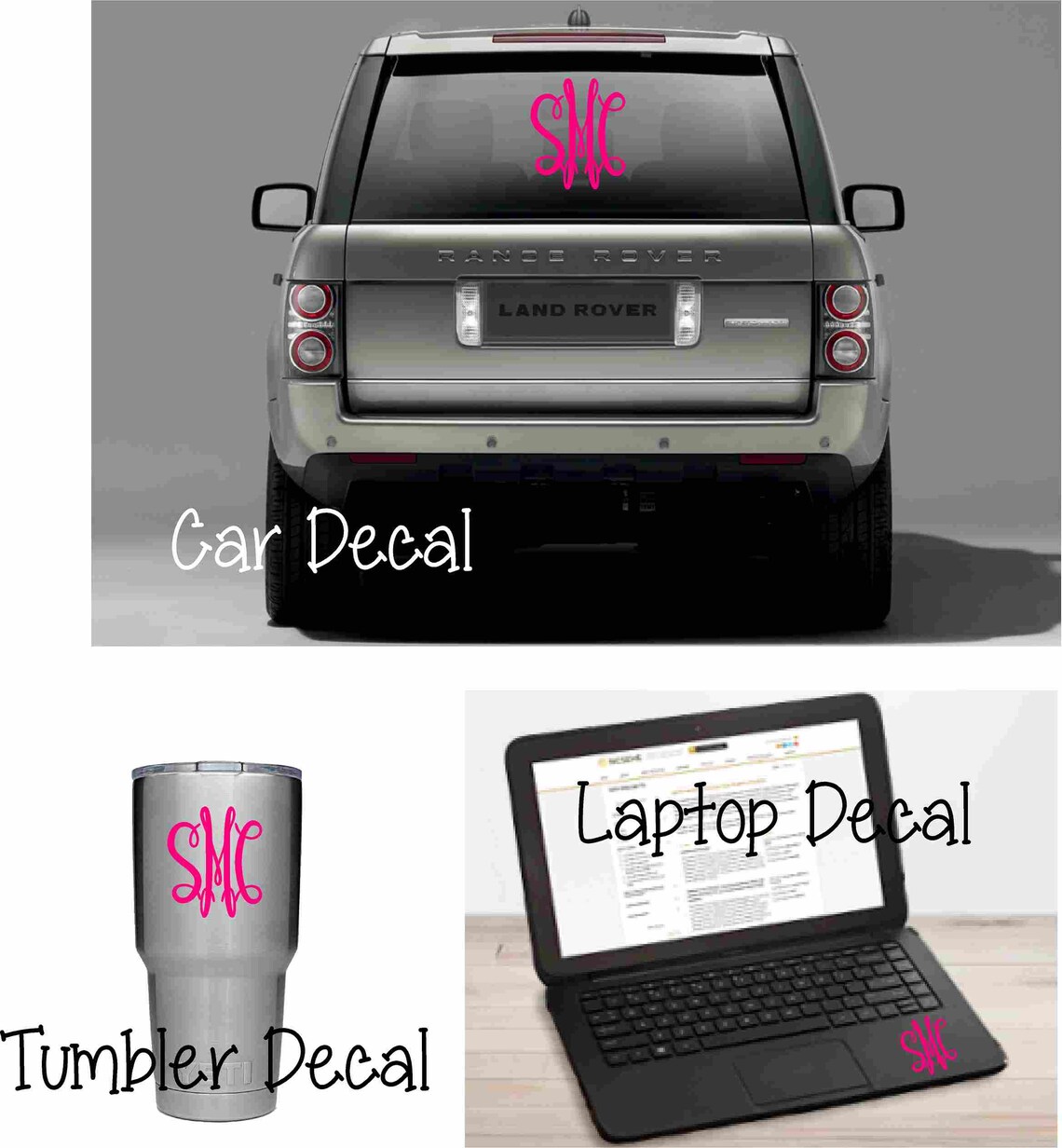 Monogram Sticker Monogram Car Decal Monogram Decal Car - Etsy