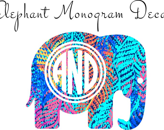 Elephant Monogram Decal Monogram Decal for Car Monogram - Etsy