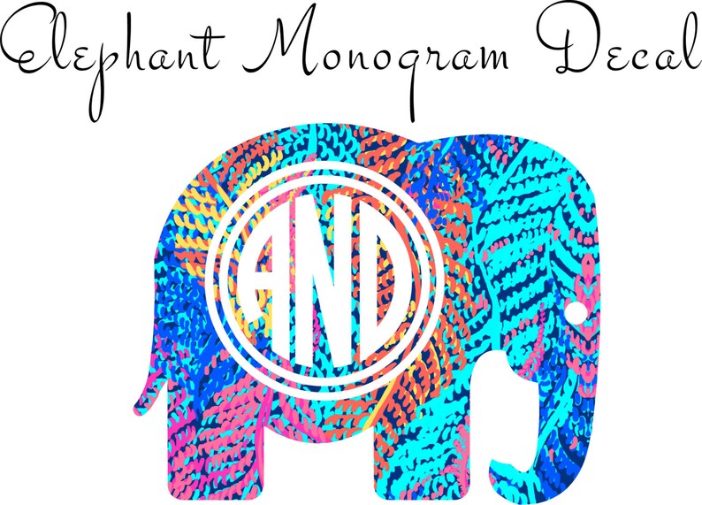 Elephant Monogram Decal Monogram Decal for Car Monogram | Etsy