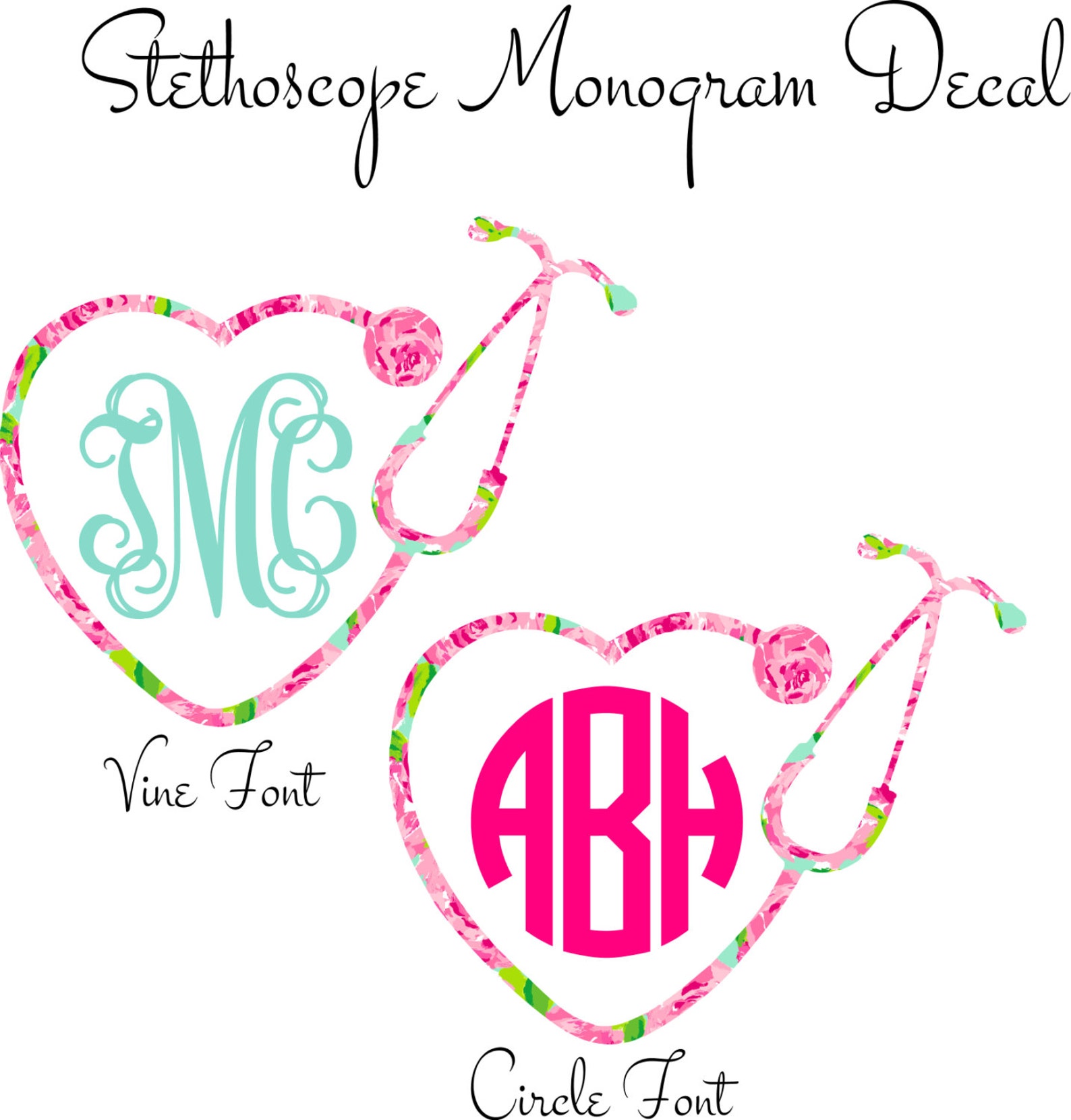 Stethoscope Monogram Car Decal Monogram Decal Car Decal - Etsy