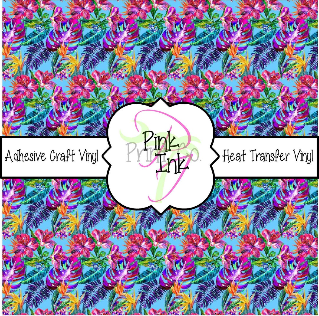 Tropical Floral Printed Vinyl, Tropical Patterned Craft Vinyl and Heat ...