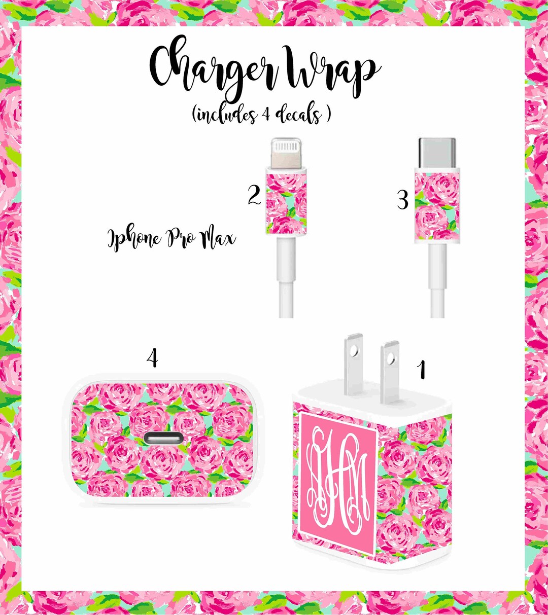 IPhone Pro Max Charger Monogram Decal Charger Monogram iPhone Charger ...