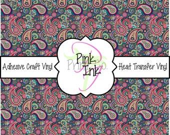 Paisley HTV, Paisley Heat Transfer Vinyl, Blue Pink Yellow, Paisley ...