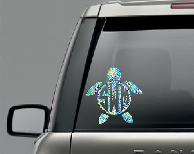 Monogram Turtle Car Decal Monogram Decal for Car Monogram - Etsy