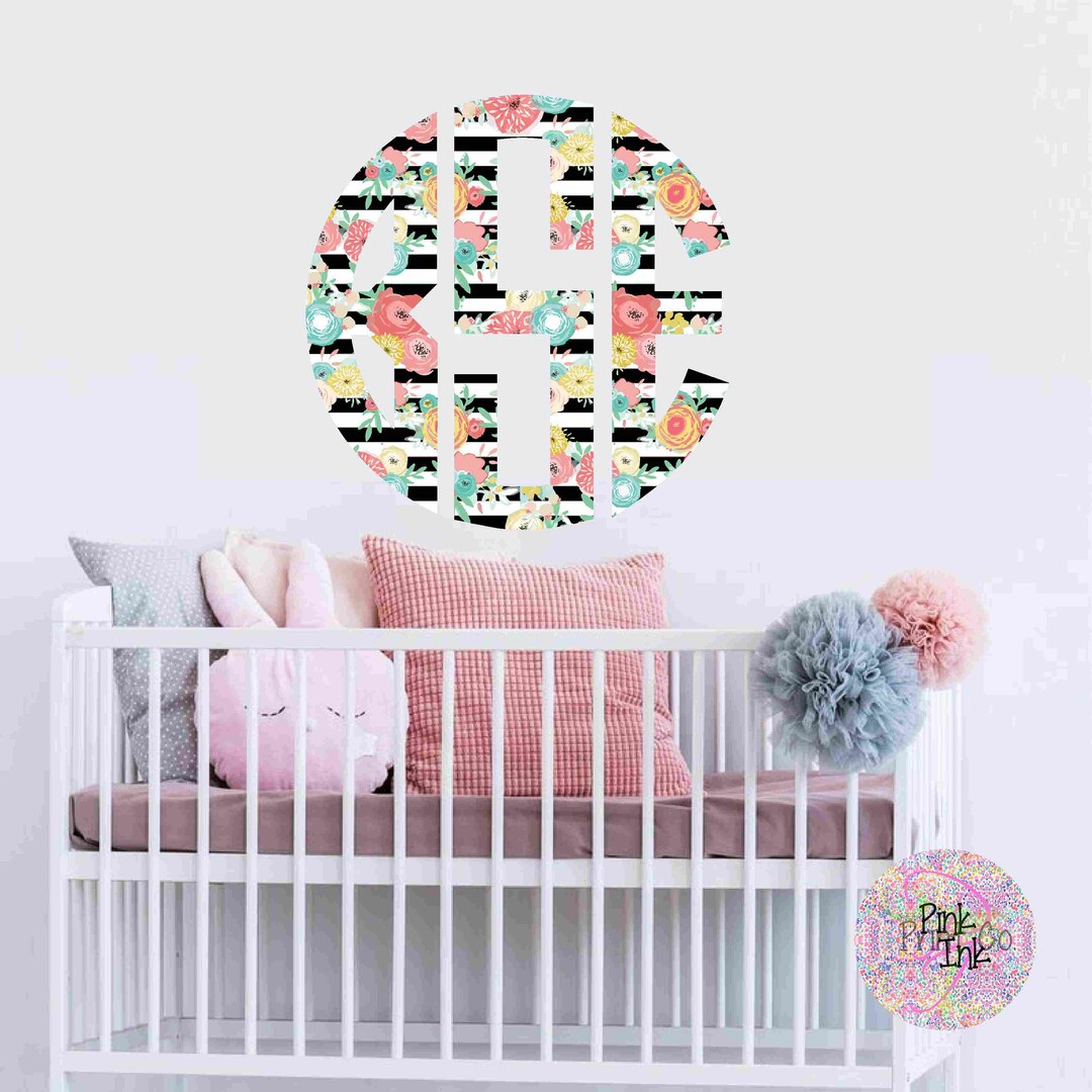 Monogram Wall Decal/vinyl Wall Monogram/circle Font Wall Monogram ...