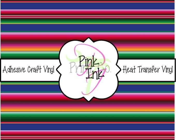 Serape Heat Transfer Vinyl, Mexican Serape Stripe Pattern HTV Blue ...