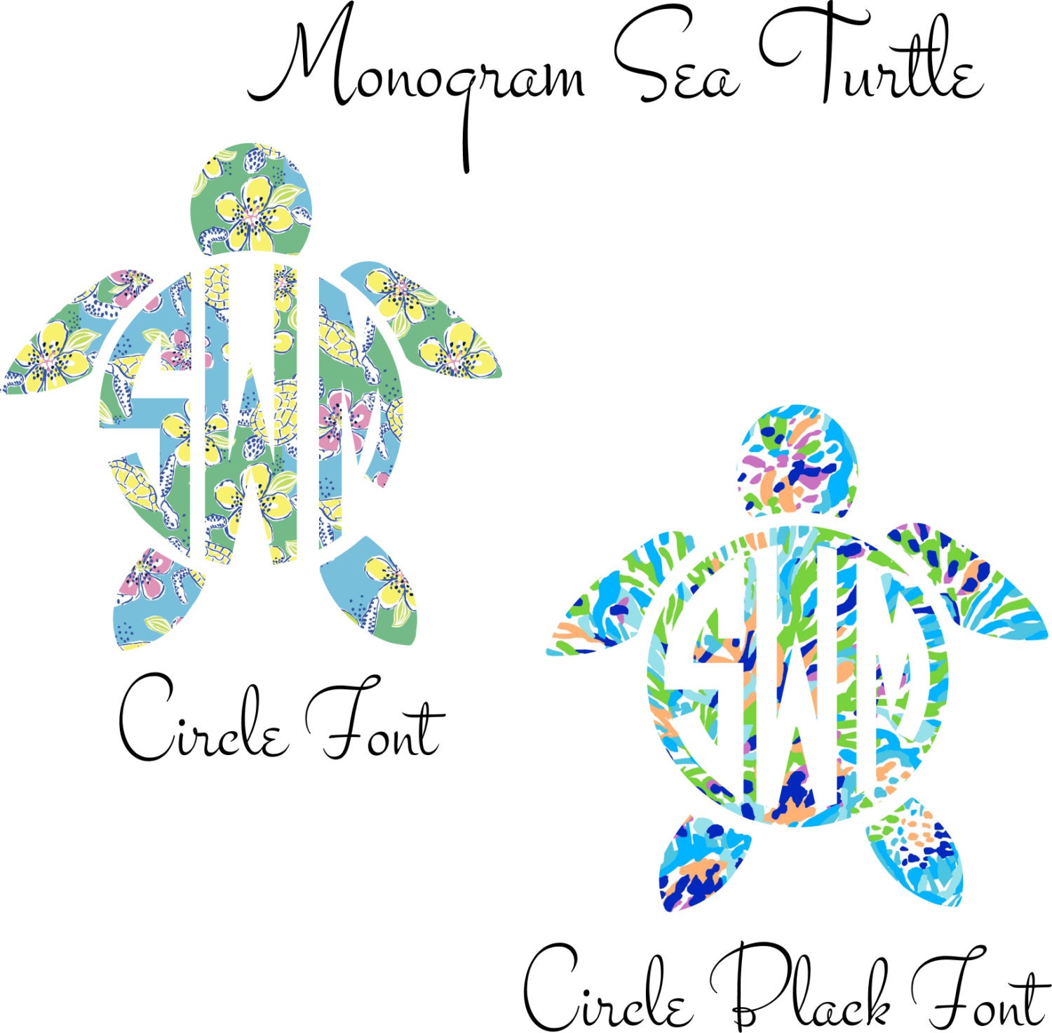 Monogram Turtle Car Decal Monogram Decal for Car Monogram | Etsy