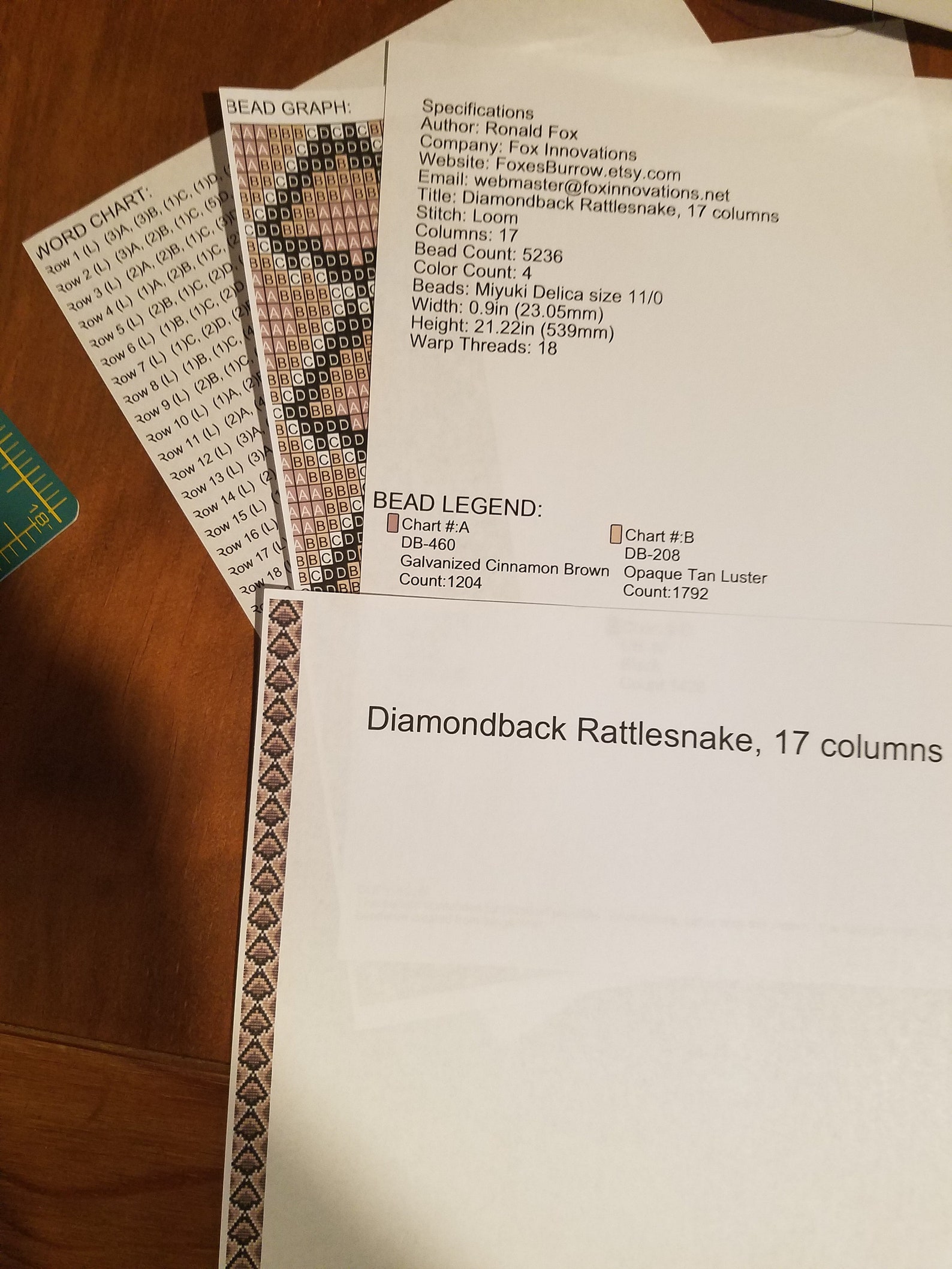 Diamondback Rattlesnake Loom Bead Pattern for Hat Band, Miyuki Delica ...