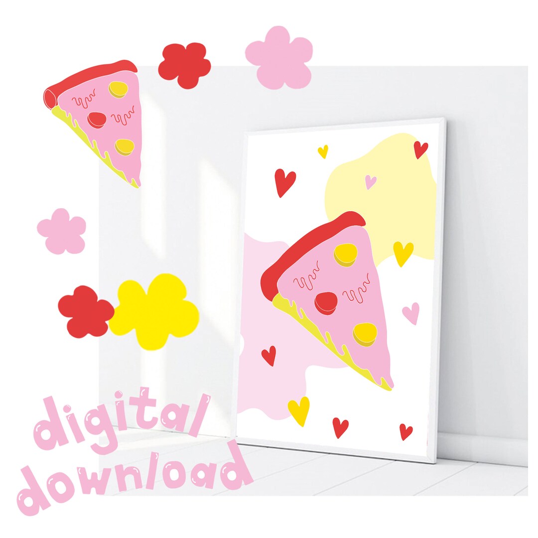 Pizza Red Pink Art Instant Download Bright Pink Red Fun - Etsy
