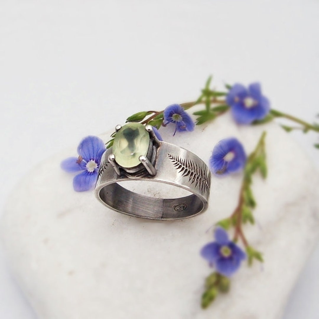 Silver Fern Ring With Green Prehnite, Botanical Ring, Nature Ring ...