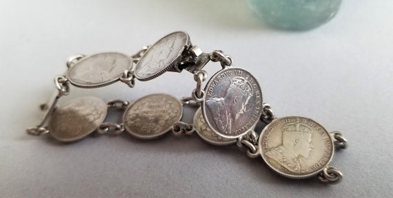 Vintage Edward VII Rex Imperator Silver Dime Bracelet… - Gem