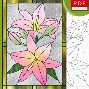 Classic Pink Lily Flower Stained Glass Panel Pattern Digital PDF File ...