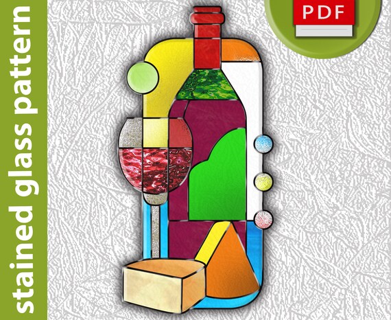 Stained Glass Suncatcher Wine and Cheese Window Hanging | Etsy