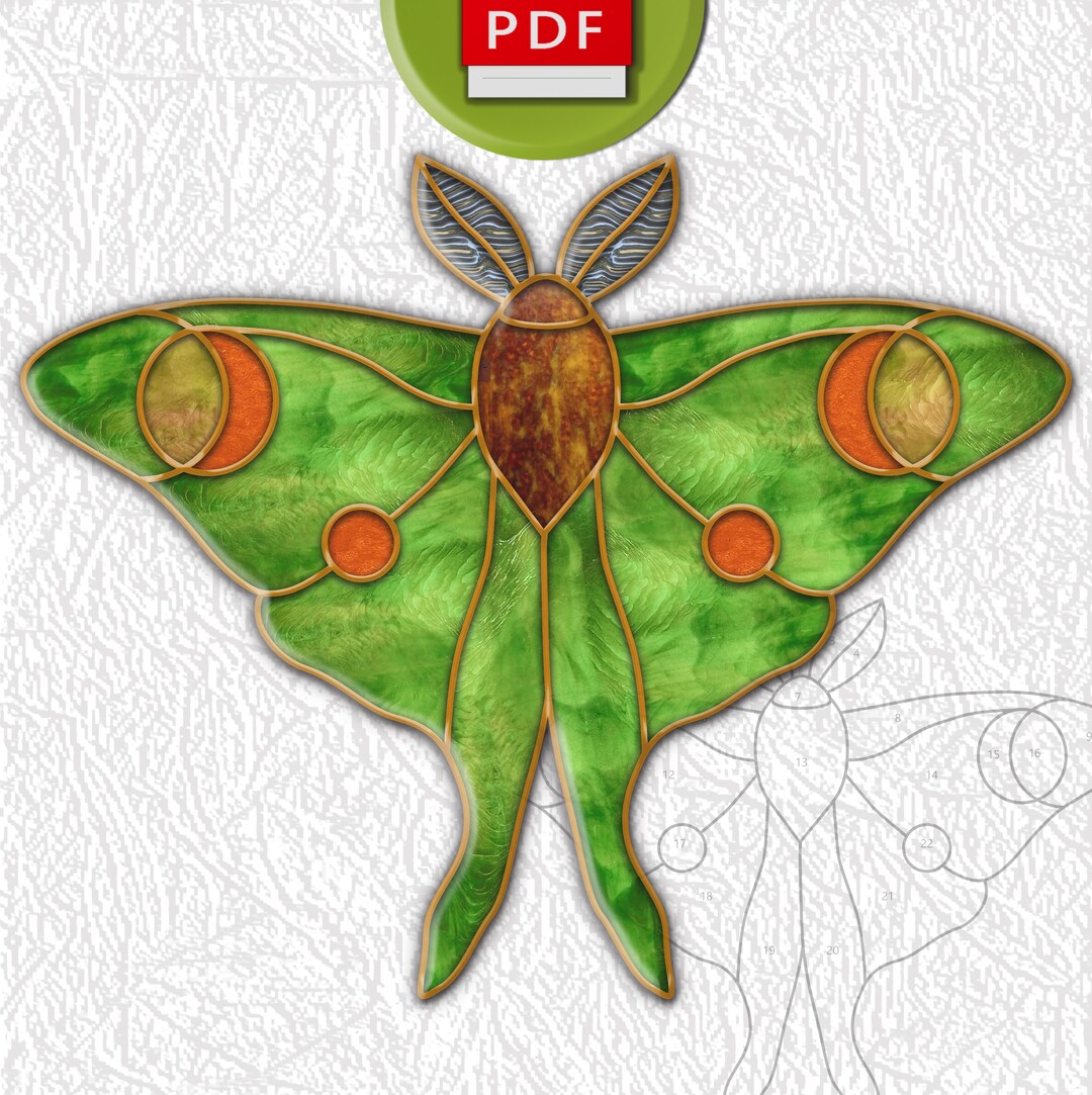 Luna Moth Moon Phases Stained Glass Pattern Digital PDF File - Etsy