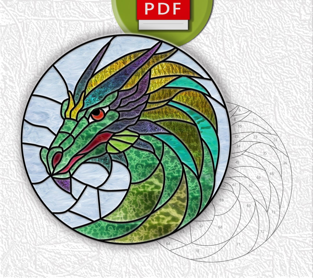 Dragon Head Stained Glass Pattern Mosaic Template - Etsy UK
