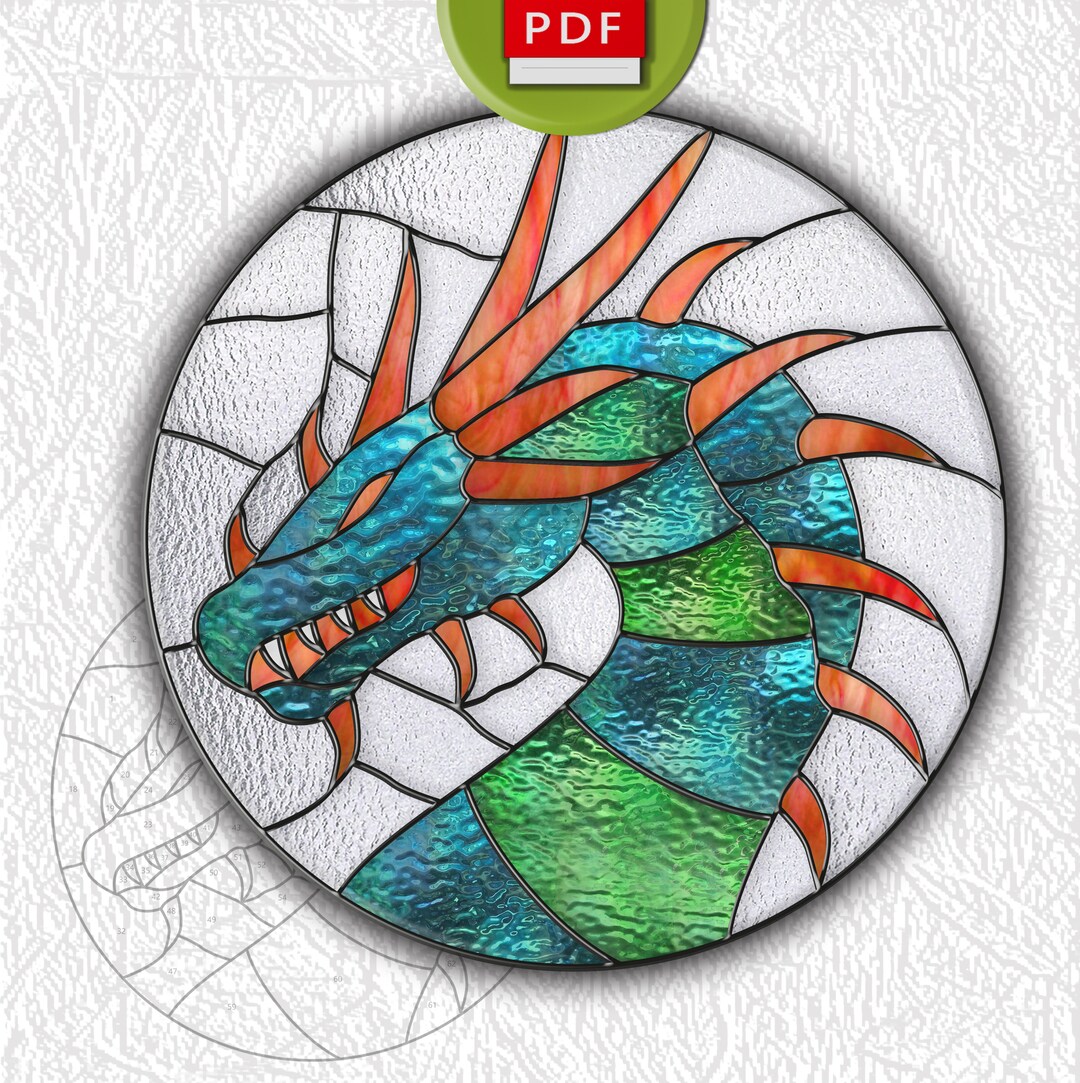 Dragon Head Stained Glass Pattern Mosaic Template - Etsy