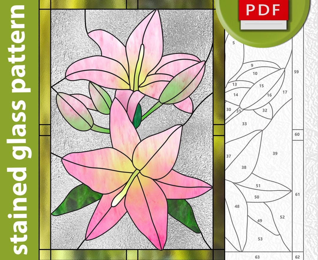 Classic Pink Lily Flower Stained Glass Panel Pattern Digital - Etsy