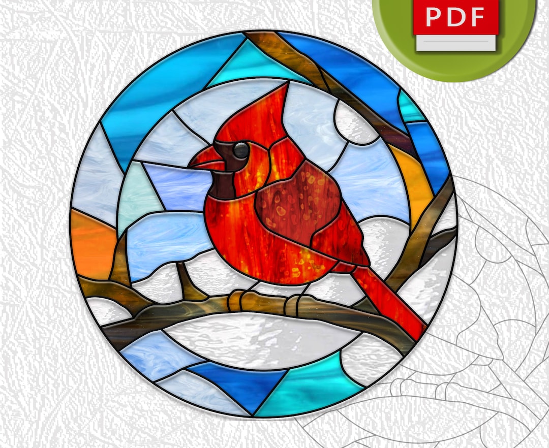 Red Cardinal Stained Glass Digital Pattern - Etsy