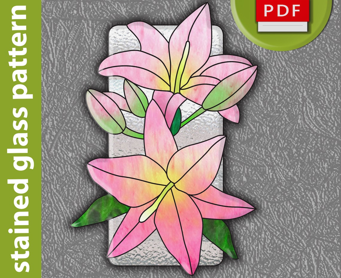 Pink Lily Flower Stained Glass Panel Pattern Digital PDF File - Etsy