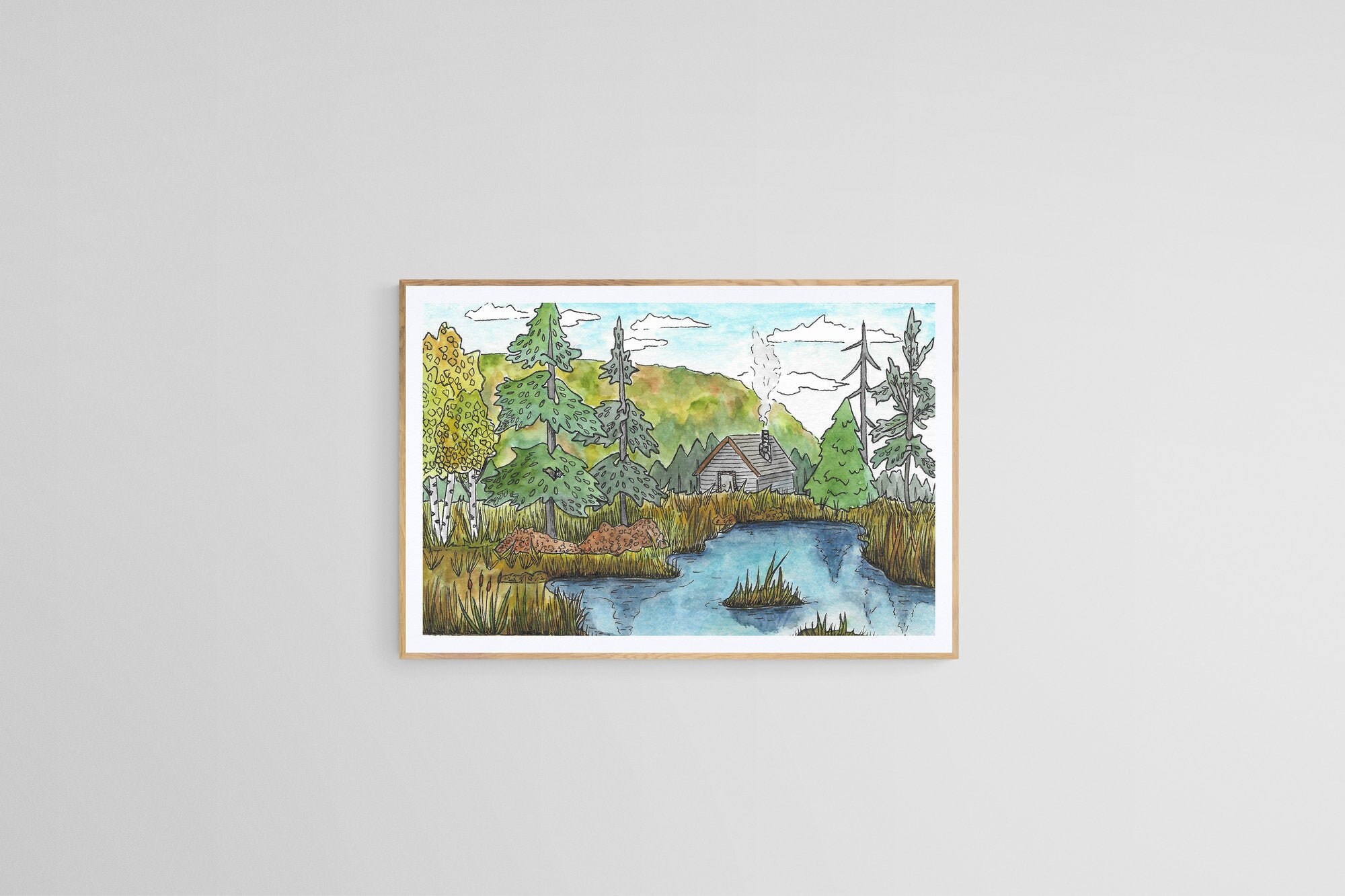 Up North Cabin Landscape Watercolor Illustration Art Print - Etsy