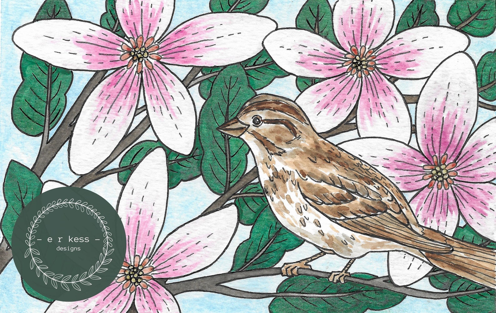 Spring Sparrow Watercolor Art Print | Etsy