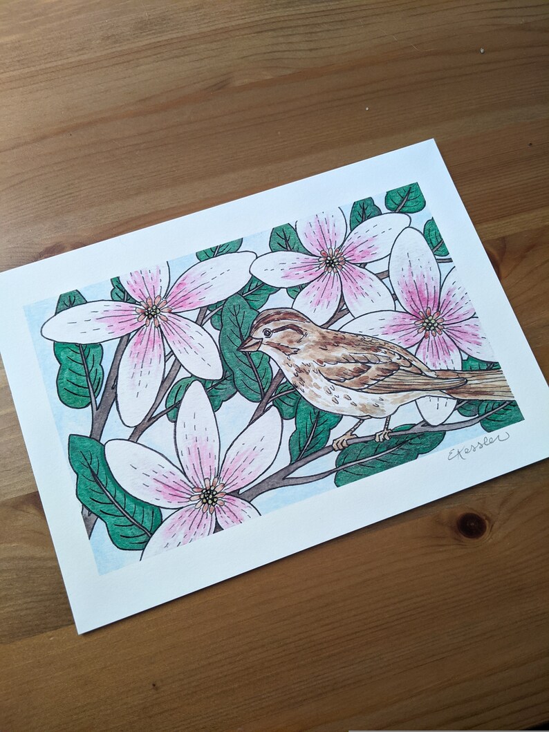 Spring Sparrow Watercolor Art Print - Etsy
