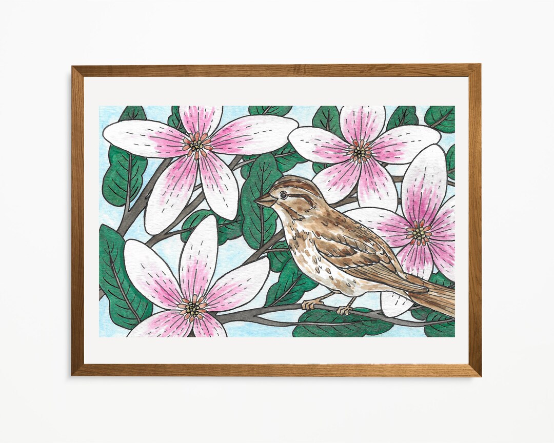 Spring Sparrow Watercolor Art Print - Etsy
