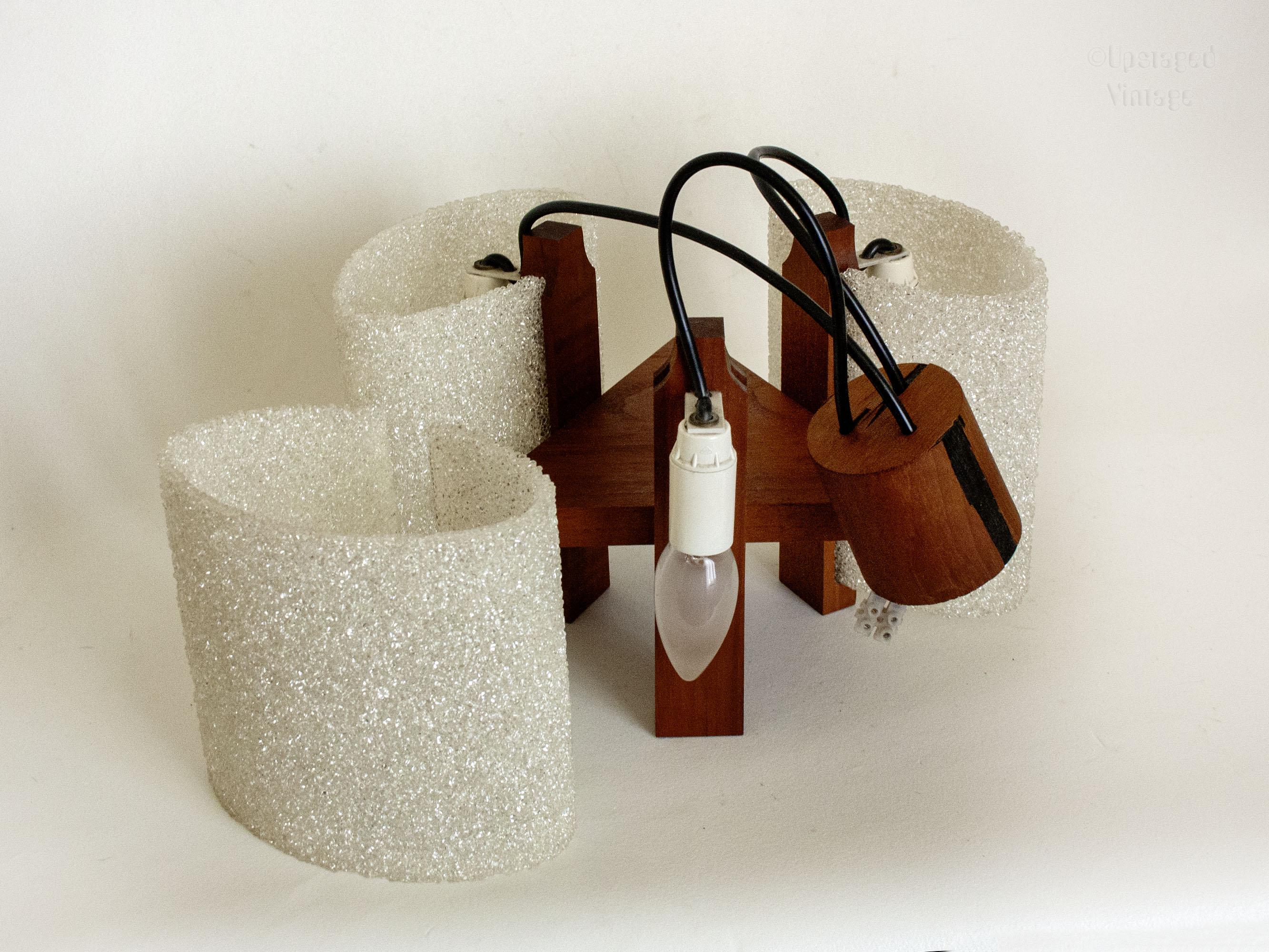 Teak and Crystalline Plastic Ceiling Light Fixture French Space Age ...