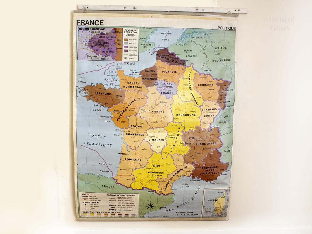 French School Wall Map of France Double Sided Vintage Dated 1990 - Etsy