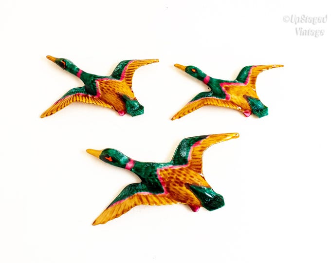 Three Flying Ducks 1950s French Vintage Ceramic Vallauris Wall Plaques ...