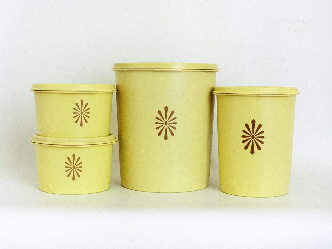 Four Tupperware Harvest Yellow Vintage Starburst Servalier Containers ...