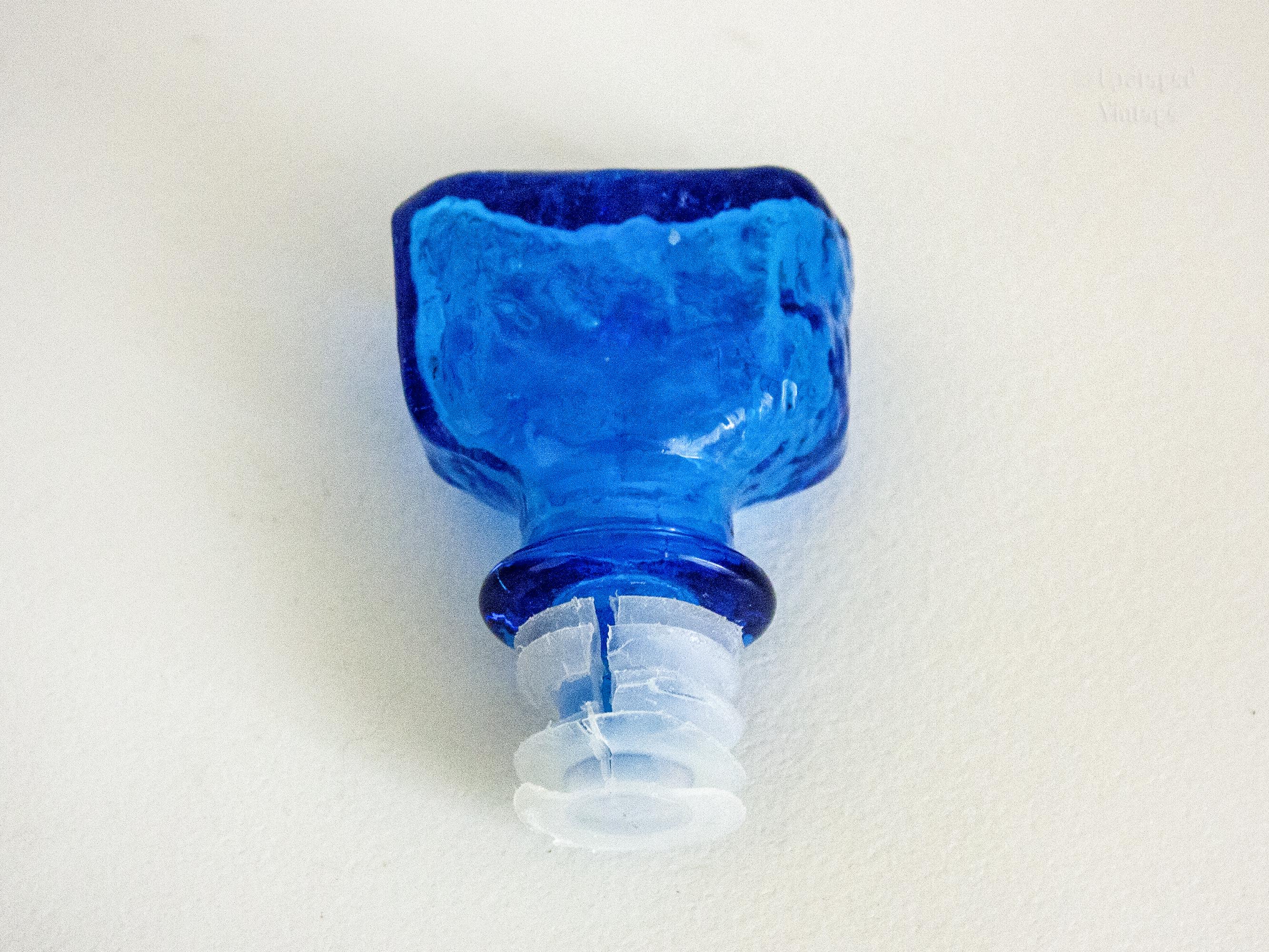 Blue EMPOLI Glass Bark Texture Decanter Genie Bottle With Stopper 1970s ...