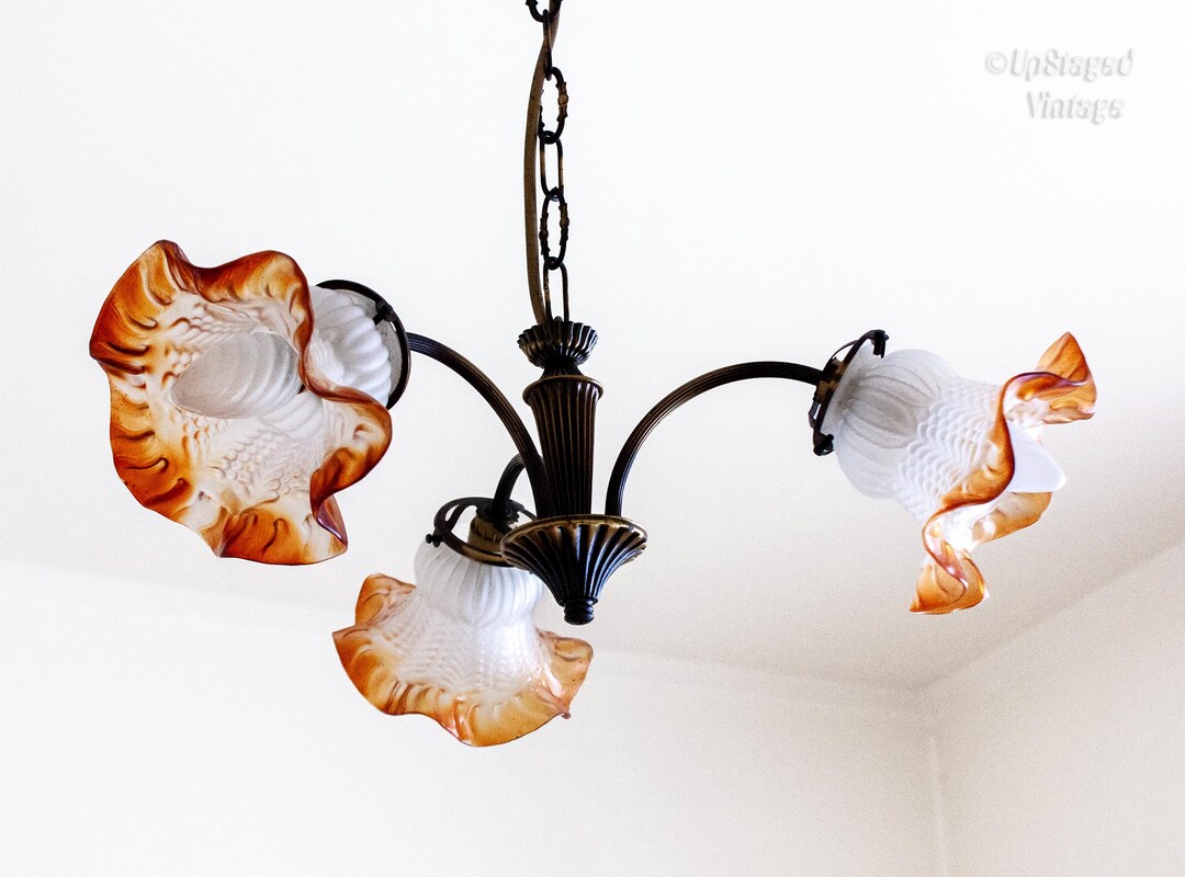 Traditional French Light Fixture Brass Chandelier With Amber Edged ...