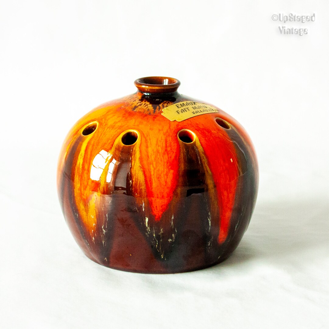 French MCM Vintage 1960s/70s VALLAURIS Orange & Brown Art Pottery ...