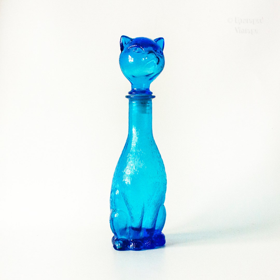 EMPOLI Blue Cat Decanter Genie Style Glass Bottle With Stopper Italian ...