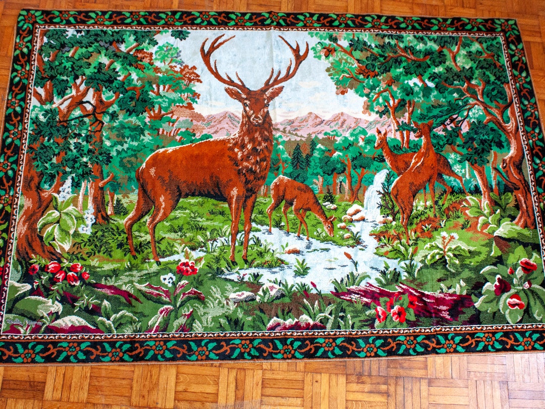 Velvet Tapestry Deer Stag French Vintage 1970s Wall Hanging Rug - Etsy