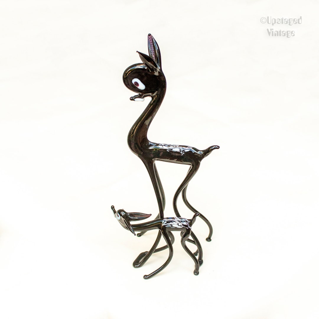 Murano Deer Mother & Baby Figurine Black Glass Lampwork Vintage by ...
