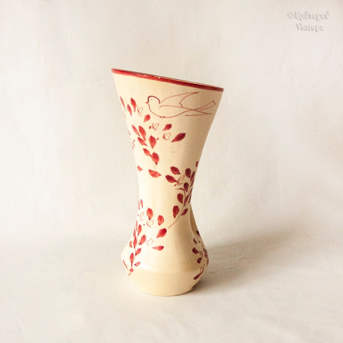 Ceramic Vase With Red Floral Design Hand Decorated FRENCH Vintage Art ...