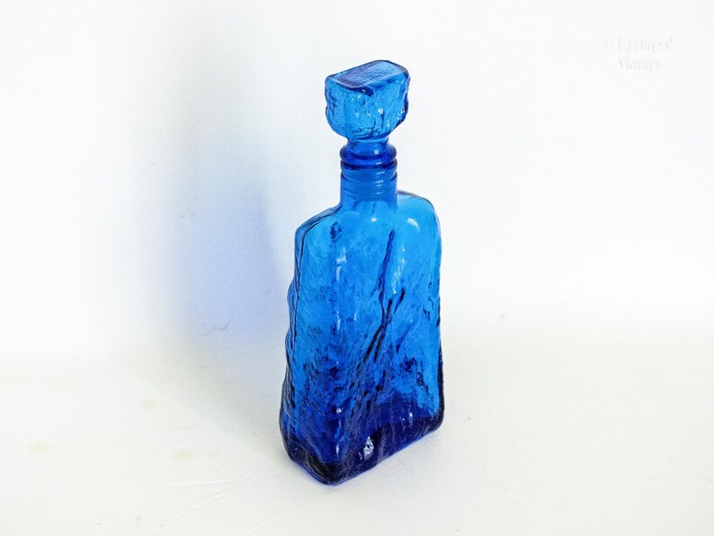 Blue EMPOLI Glass Bark Texture Decanter Genie Bottle With Stopper 1970s ...