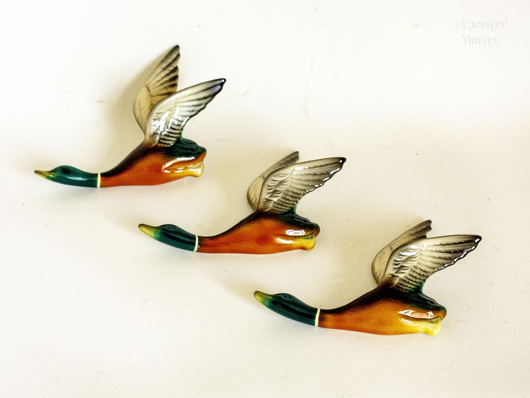 Three Flying Ducks 1950s French Vintage Ceramic Mallard Wall Plaques - Etsy