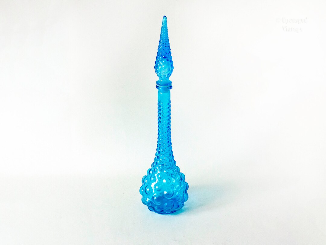 EMPOLI Blue Genie Bottle Bubble Texture Glass With Stopper Italian ...