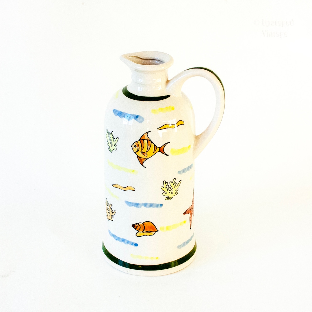 Vintage Bottle Jug Pitcher Seaside Theme Decoration With Fish Shells ...