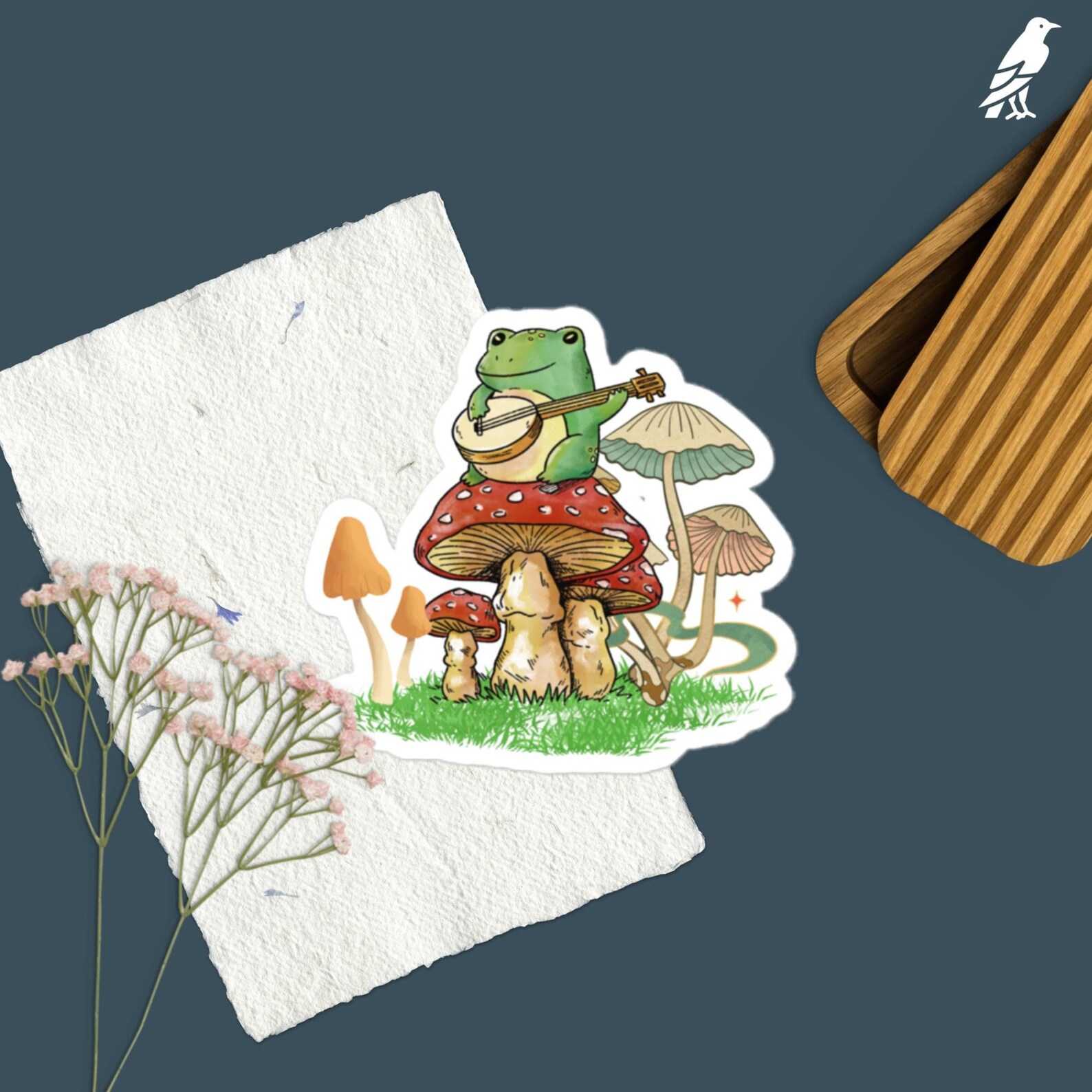 Frog Playing Instrument on Mushroom Sticker, Cottagecore Aesthetic ...